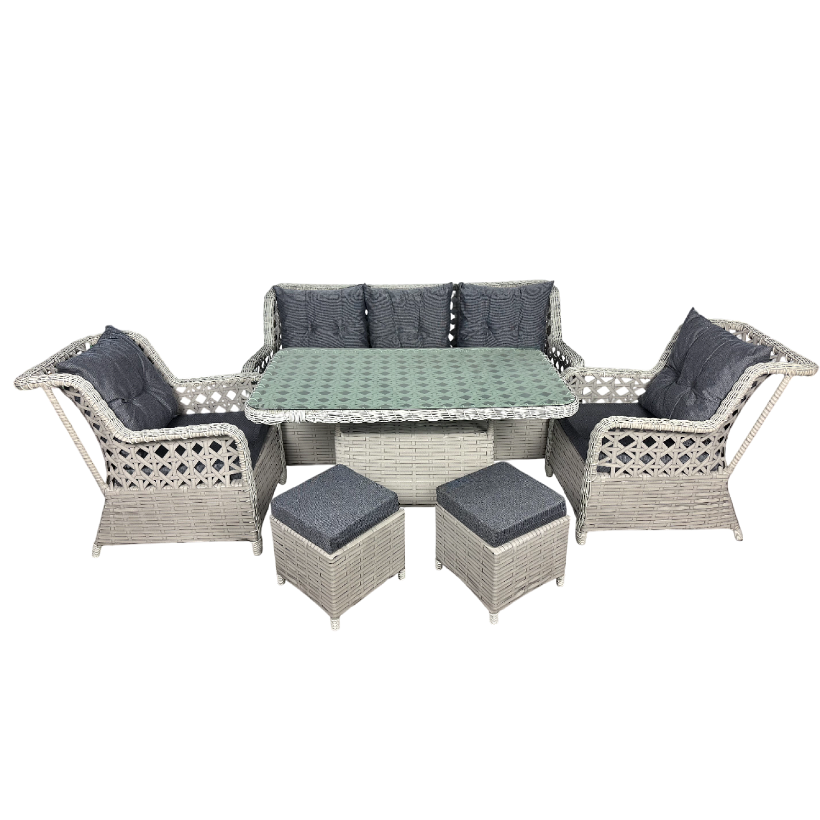 Set 6 piese mobilier de Terasa/Gradina cu perne, Masa, Canapea, Fotolii, Tabureti ,7 locuri ...