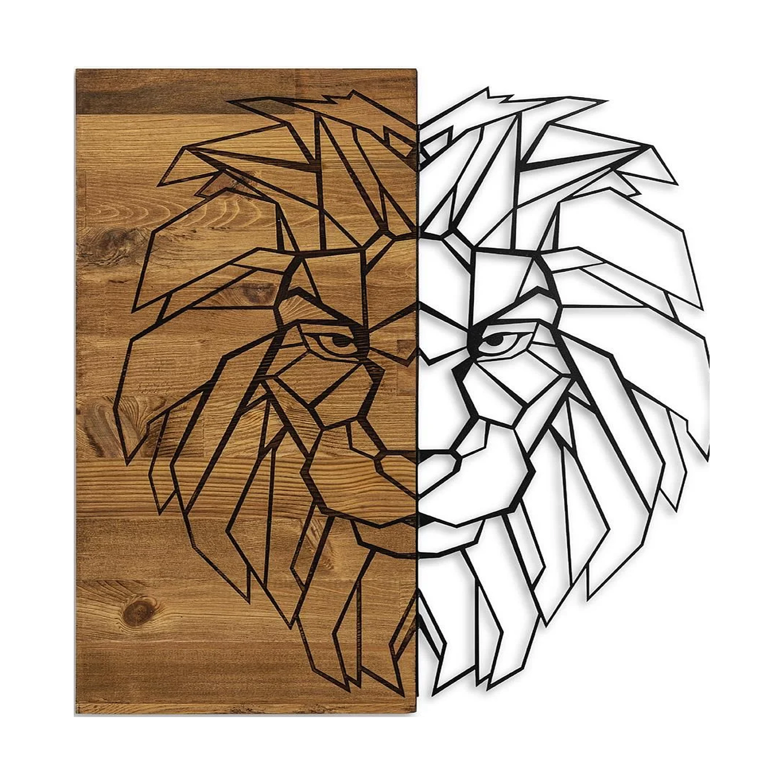 Decoratiune de perete Deco Art Studio Casa, Lemn si metal, Design Lion ...