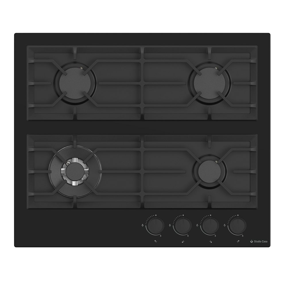 Plita gaz incorporabila Studio Casa Rialto Black, 60 cm, 4 arzatoare ...
