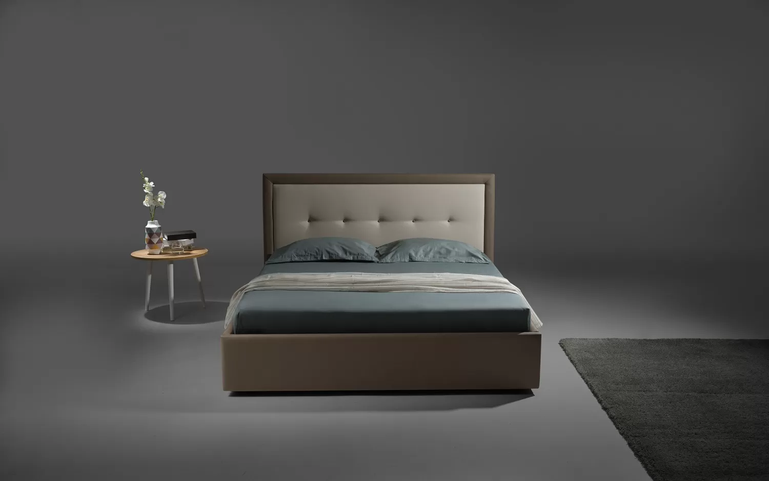 Pat Dormitor Chloe Tortora Beige 160*200, Studio Casa + Somiera fixa, cadru metalic, cu lamele ...